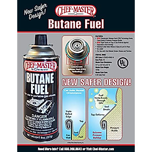 Chef Master 90340 | Pack of 24 Butane Fuel Cylinders| 8oz Butane Canisters for Portable Stove | Butane Torch Replacement Canisters