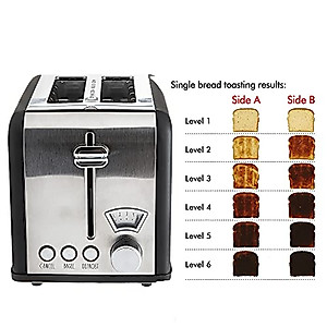 Rae Dunn Toaster, Stainless Steel 2 Slice Square Toaster, Wide Slot with 5 Browning Levels, with Bagel, Defrost and Cancel Options (Black)