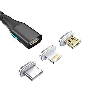 NetDot Gen10 3in1 Nylon Braided Magnetic Charging Cable Fast Charging and Data Transfer for Micro USB and USB C Android Smartphones and i-Product (3.3ft / 3 Pack, Black)