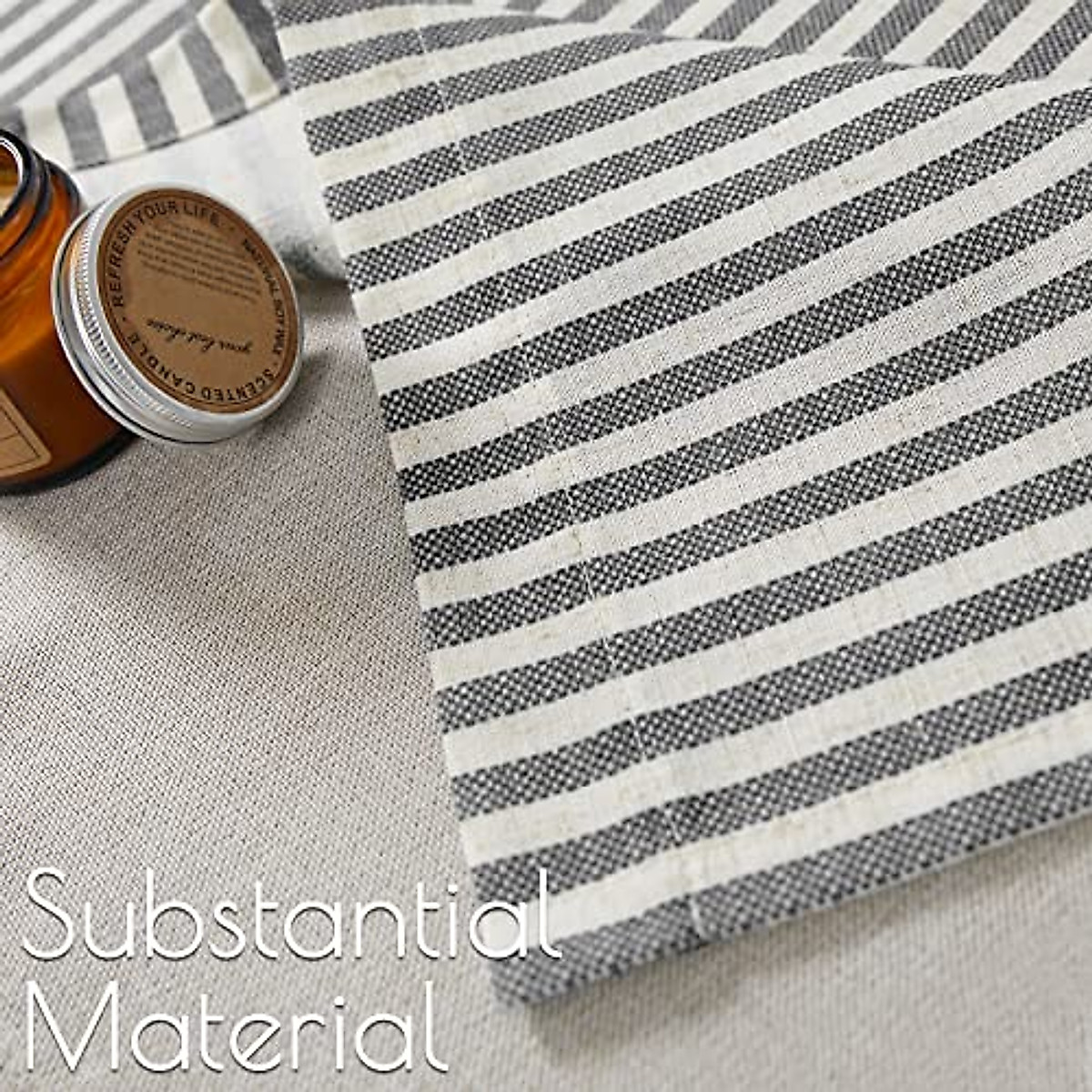 jinchan Striped Valance Curtain Blackout Kitchen Valance for Windows Pinstripe Valance for Living Room 18 Inch Double Layer Farmhouse Window Valance Overlay Valance Rod Pocket 1 Panel Black on Beige