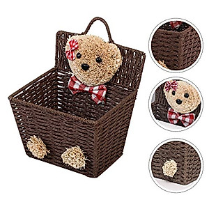 DOITOOL Woven Storage Baskets Storage Basket Willow Basket Rustic Hanging Woven Storage Bin Desktop Sundries Makeup Basket with Lid Handle Multifunctional Wicker Organizer Brown Woven Storage Basket