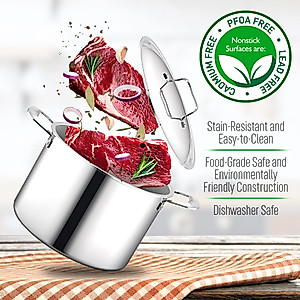 NutriChef 8-quart Stockpot with Lid - PFOA/PFOS Free Stainless Steel Stain-Resistant Pot Kitchen Cookware w/ Satin Interior, Polished Exterior, Cast Handles - Works w/ Model NCSSX45