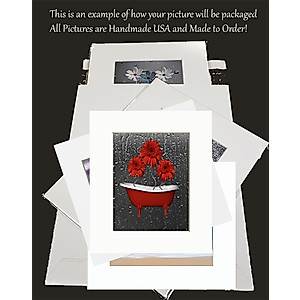 Red Bathroom Decor, Rose Flowers Bubbles Tub 8x10 Print with 11x14 Mat Bath Red Wall Art Picture (Red)