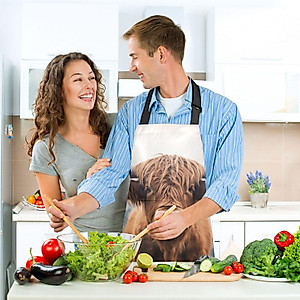 Kigai Kitchen Apron Set of 5 - with 2 Pack Oven Mitt & 2 Pack Heat Insulation Pad Kitchen for Everyday Kitchen Cooking and Baking - Highland Cow