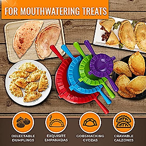 Magic Dumpling Maker Kit, Set of 4 - Mold Ravioli, Empanadas, Momos, Gyozas, Pot Stickers, Jamaican Beef Patties, Pierogi and Calzones - Wonton Dough Press and Pasta Making Tools
