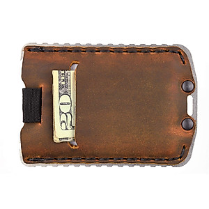 Trayvax Ascent Wallet, RFID Front Pocket Money and Credit Card Holder, Minimalist Slim Leather Metal Wallet for Men and Women, Raw Tobacco Brown