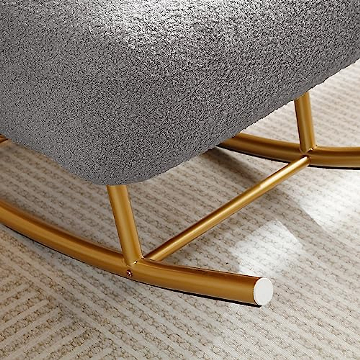 Holaki Nursery Rocking Chair,Modern Sherpa Fabric Accent Upholstered Rocker Glider Chair for Baby and Kids,Comfy Armchair with Gold Metal Frame,Leisure Sofa Chair for Nursery/Bedroom/Living Room(Grey)