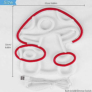 Mushroom Neon Sign Dimmable LED Neon Light Wall Art for Kids Room Decor Bedroom Wall Sign USB Operated Mushroom Lamp Light Up Sign Teen Room Decor Game Room Red