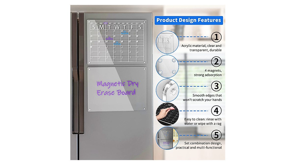 AITEE Magnetic Dry Erase Calendar Set for Refrigerator - 2-Pack