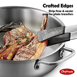 Chefmate Saute Pan,5 Quart Saute pan,Stainless Steel Cookware,Stainless Steel skillet,12 inch Stainless Steel Saute Pans with Lid,Dishwasher and Oven Safe, Works on All Cooktops