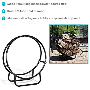 Sunnydaze 24-Inch Firewood Log Hoop - Indoor/Outdoor Round Tubular Steel Wood Storage Holder