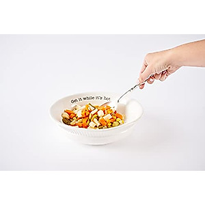 Mud Pie, White Vegetable Serving Bowl Set with Slotted Spoon, 9x6.5x2.5