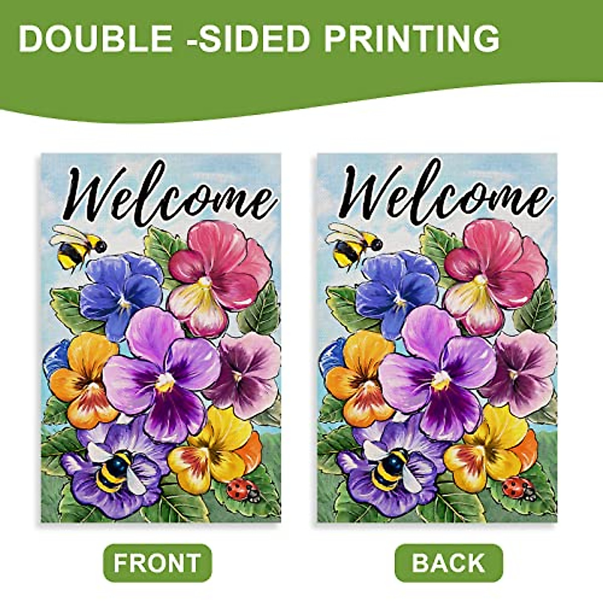 Covido Welcome Spring Summer Pansy Flower Decorative Garden Flag, Floral Yard Outside Decorations, Summer Farmhouse Outdoor Small Home Decor Double Sided 12 x 18