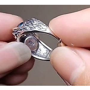 925 Sterling Silver Owl Ring blue or red eyes for men and women animal jewelry (Blue)