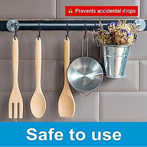 4 Inch S Hooks for Hanging with Safety Buckle, 12 Pack Heavy Duty S Hooks for Plants, S Shaped Hooks Metal S Hooks for Hanging Clothes,Kitchen Utensil,Pots and Pans,Bags,Jeans (Black)