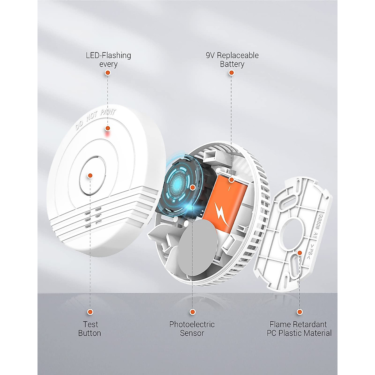 Jemay Smoke Detector Fire Alarm Battery Powered, Smoke Alarm with Advanced Photoelectric Technology, Smoke Detectors with LED Indicator & Silence Button. Fire Safety for Home and Bedroom, 5 Pack