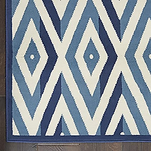 Nourison Grafix Mid-century White/Blue 5'3" x 7'3" Area -Rug, Easy -Cleaning, Non Shedding, Bed Room, Living Room, Dining Room, Kitchen (5x7)