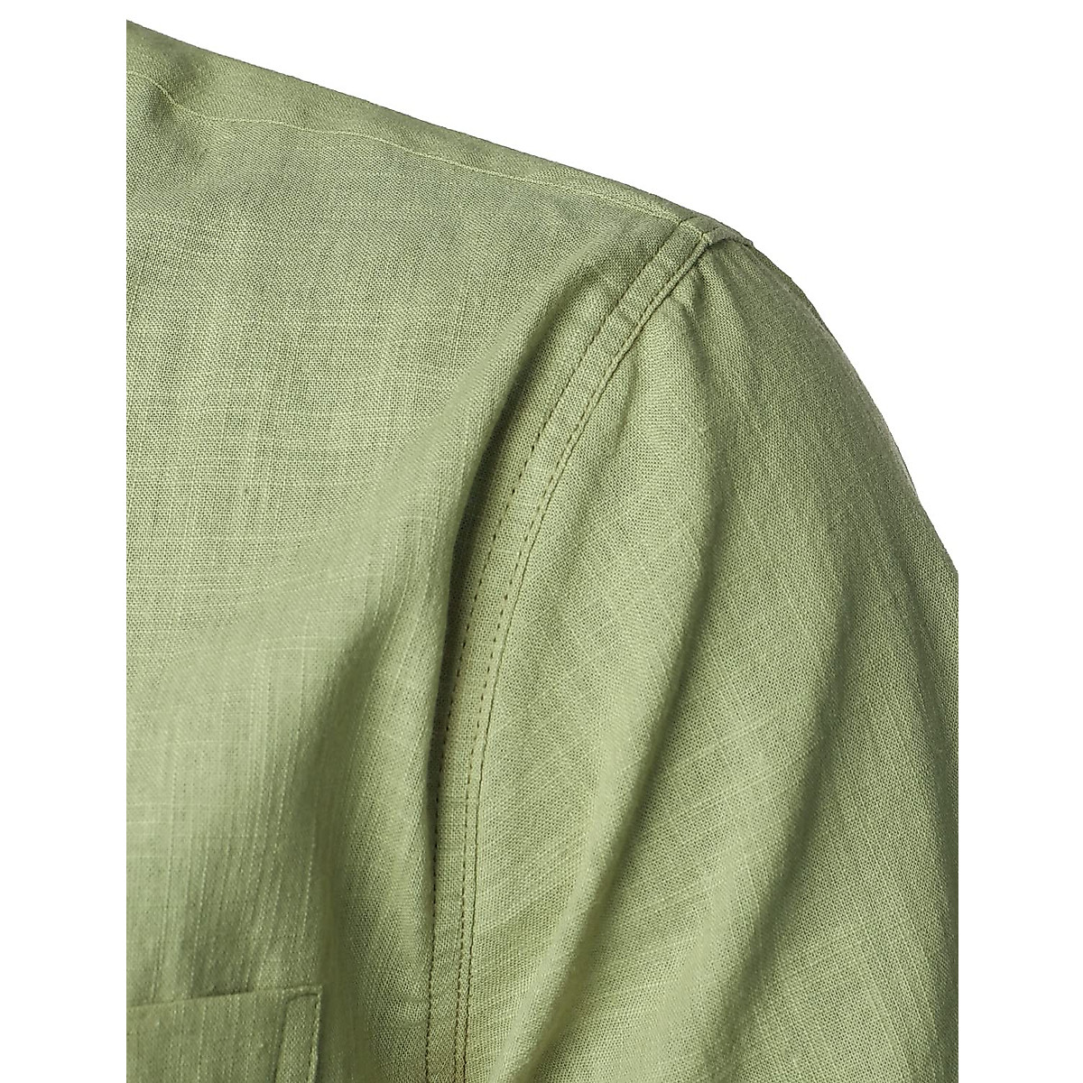 ZEROYAA Men's Fitted Cotton Linen Casual Short Sleeve Button Up Shirts Lightweight Beach Tops with Pocket ZLSC34-Bean Green Medium