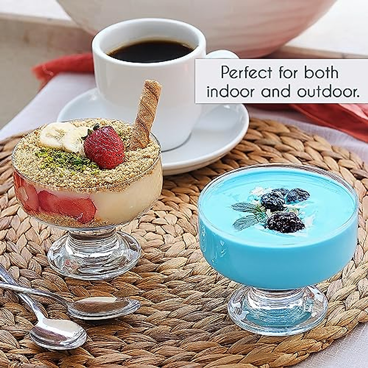 Crystalia Small Glass Ice Cream Bowl Set, Glass Dessert Cups for Trifle Parfait Sundae and Nuts, Lead-Free Footed Dessert Cups, Clear Glass Fruit Parfait Cups, Set of 4, 9 oz (Rounded)
