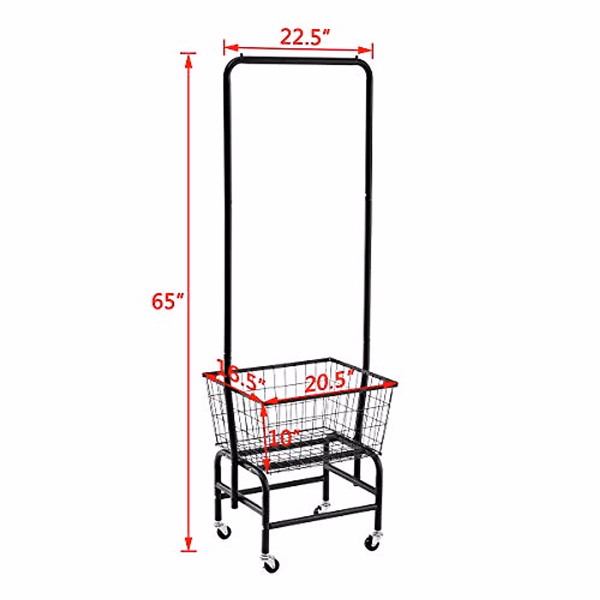 ALIMORDEN Laundry Cart with Clothes Rack, Rolling Laundry Butler with Wire Storage Rack，Black