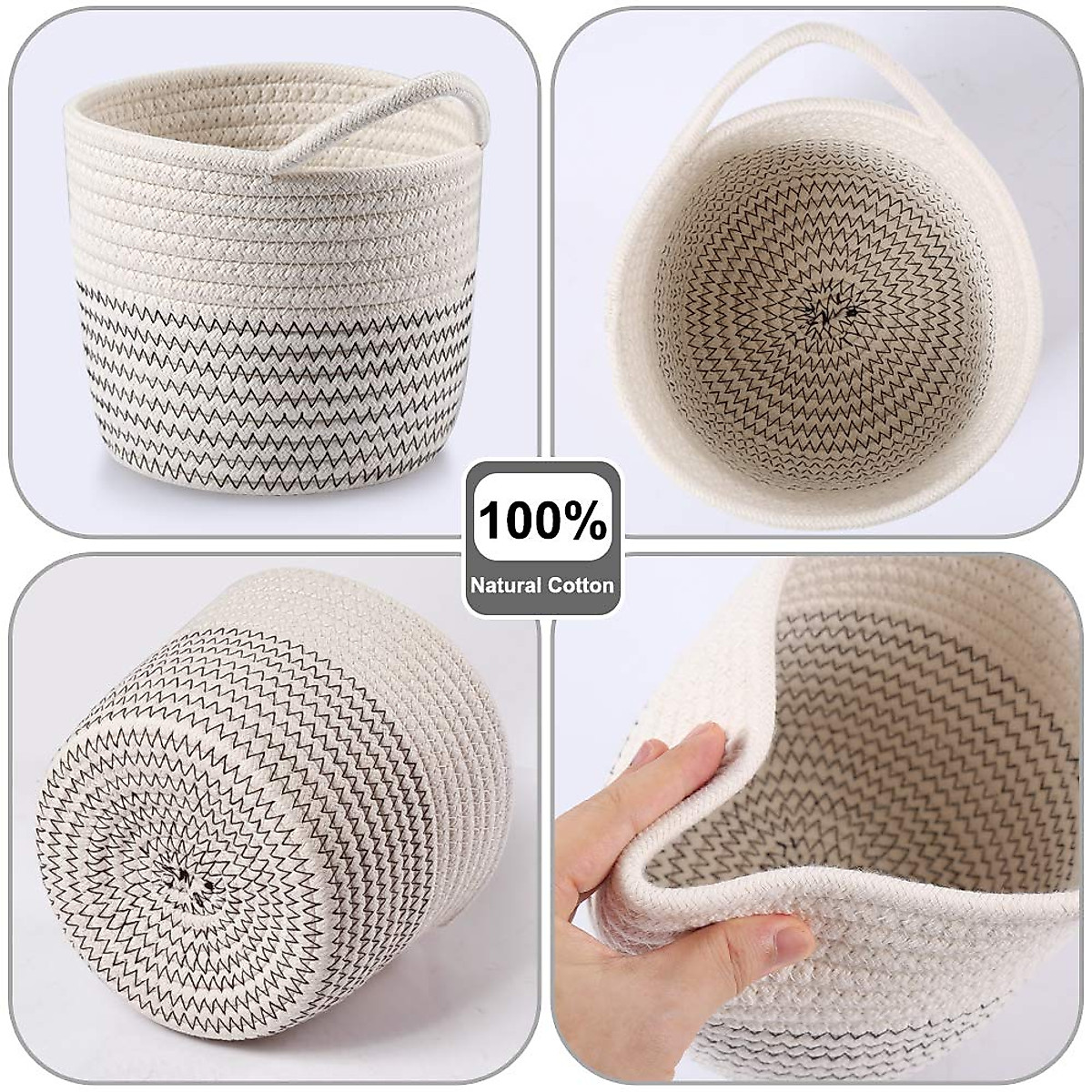 2pack Hanging Basket，100% Natural Cotton，With Free Hooks, Baby Nursery and Home Décor Cotton basket