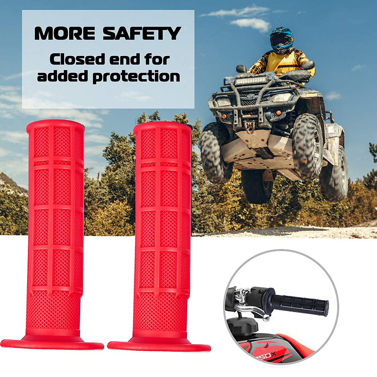 APPYU 78 ATV Grips Universal Handlebar Grips Soft Rubber Motorcycle Grip for ATV Polaris Thumb Throttle Kid Youth 4 Wheeler Quad 400ex Trx200 Trx250 Trx300 Trx350 (Red)