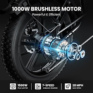 AMYET EB20 Electric Bike for Adults 1000W/ Peak 1500W Motor 48V/13AH Removable LG Battery Folding EBike Dual Shock Absorber Suspension 20''Fat Tire Ebike Electric Bike (Black)