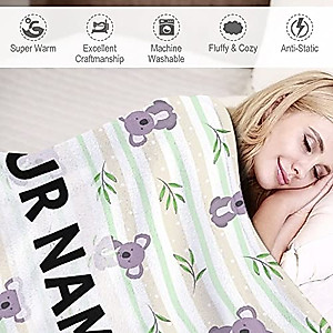 Personalized Cute Koala Blanket with Text Name for Bed Couch, Soft Flannel Fleece Throw Blanket for Girls, Women, Men, Kids, Koala Lovers Gifts Lightweight, Comfortable, Warm (30"x40")