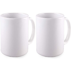 BLUE RIBBON White Sublimation Plain Blank Coffee Mug Hot Chocolate Mugs, Ceramic Mugs Hot Cocoa Mugs Mug Sets Pack of 2 15 oz
