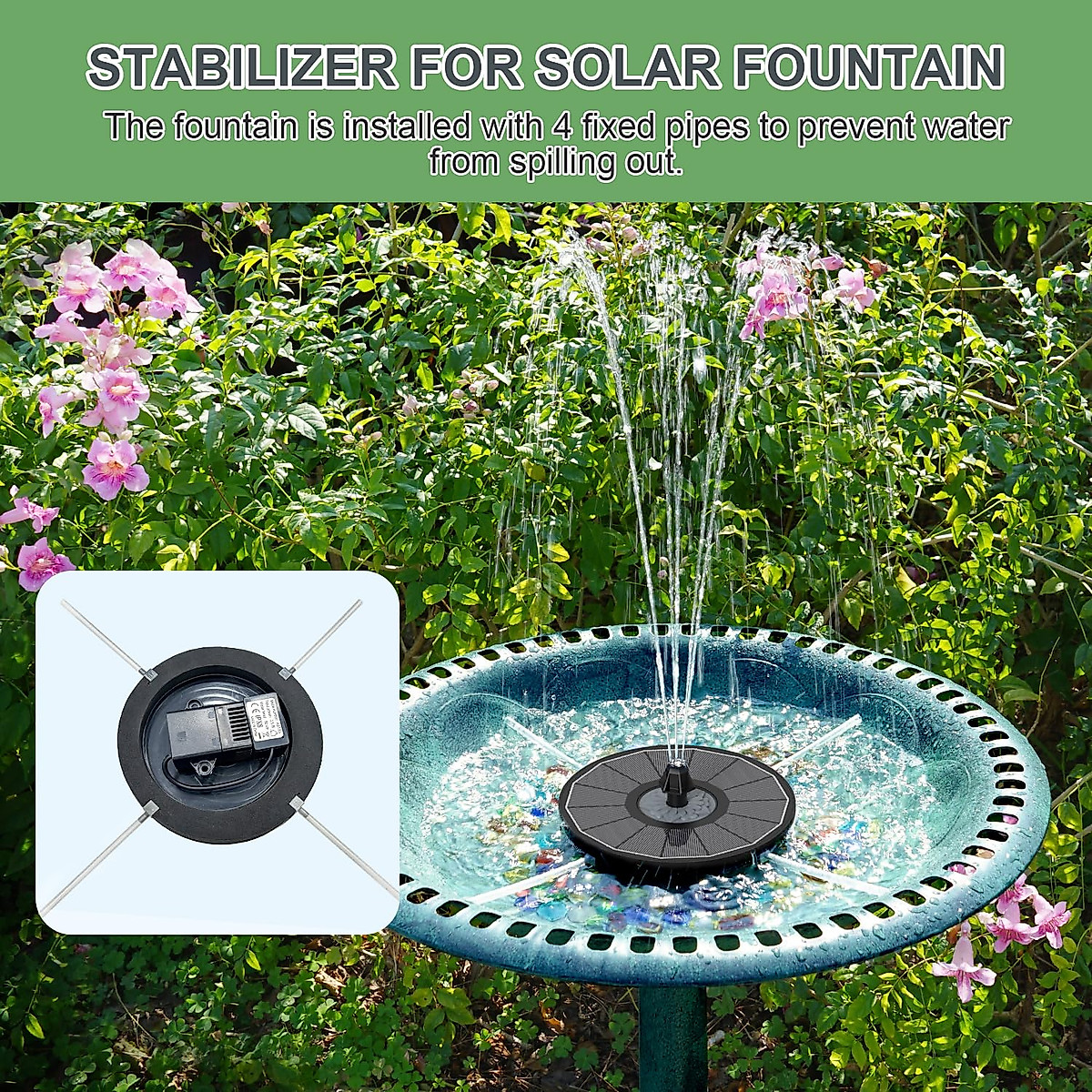 Yzert Solar Fountain 2024 Upgraded High Efficiency Glass Solar Panel, Solar Bird Bath Fountains with Flower No Battery,Solar Water Pump Fountain for Bird Bath Garden Small Ponds Outdoor Décor(Black)