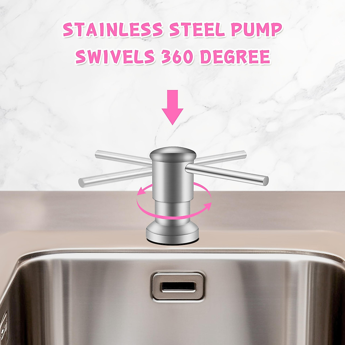 Sink Soap Dispenser, OHiHi Kitchen Sink Soap Dispenser with 47" Extension Tube, Wide Pump Head Base, No Water Leaking, No Need to Fill The Little Bottle Again, Brushed Nickel