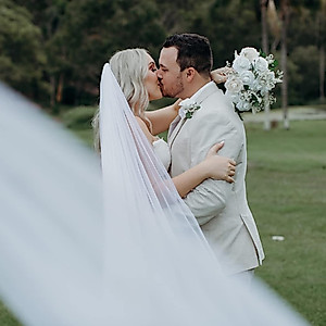 Latious 1 Tier Bride Wedding Veil White Long Cathedral Bridal Tulle Veils with Comb Simple Drop Veils for Women and Brides (1-White)