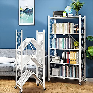 NIUYAO 5 Tier Foldable Shelving Unit with Wheels, Freestanding Metal Storage Shelf Heavy Duty Standing Shelves Units for Home Kitchen Bakers Closet Pantry -Black 28" L x 14.4" W x 64.2" H