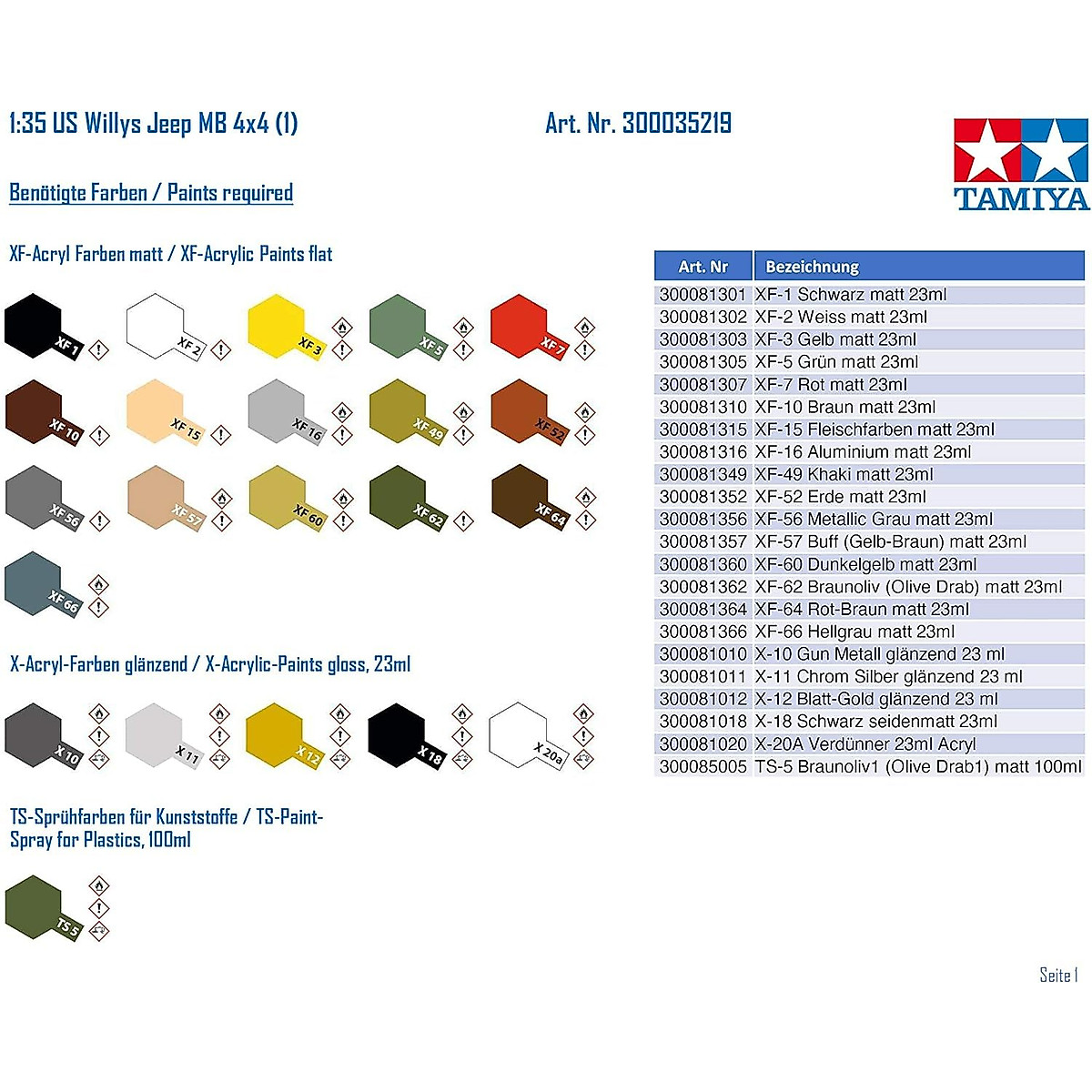 TAMIYA Jeep Willys 1/4 Ton 4X4 Hobby Model Kit