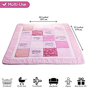 Baptism Gift for Baby Girl, Soft Pink Cotton Quilt Embroidered with 9 Bible Verses for Baby Shower, Christening, Dedication, Granddaughter, Goddaughter, Etc.