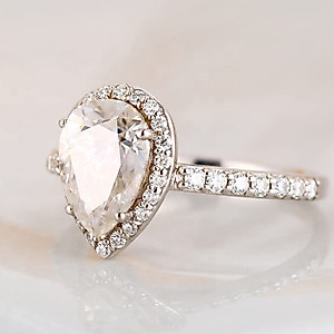 Diamond Jewelry Pear Shape Center Moissanite G-H Color 0.50CT 6MM Wedding Engagement Sterling Silver Ring With Accents For Women (6)