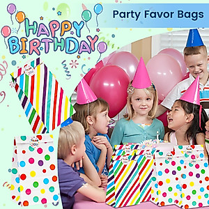 TOXOY 24PCS Party Favor Bags, Treat Bags with Stickers Colorful Stripe Dot Gift Bags for Kids Birthday Party Baby Showers 4.7" x 3.1" x 8.7"