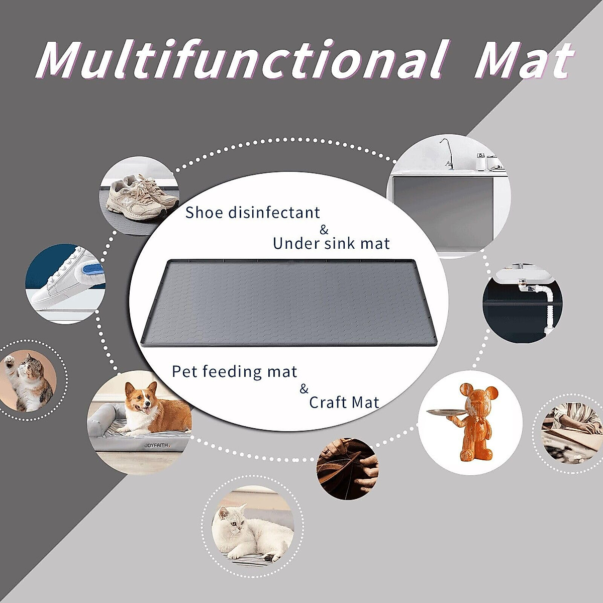 Under Kitchen Sink Mat 31" x 22", SAZTEAY Waterproof Silicone Under Sink Tray, Under Sink Protector Mat for Bathroom and Kitchen Cabinets(Grey)