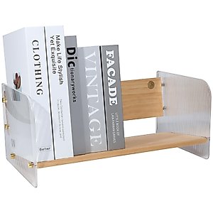 KAOTGOT Wood Desktop Bookshelf Organizer, Wood Combined with Acrylic Corrugated Bookshelf, Small Bookshelf for Small Spaces, Display Bookcase Book Rack for Home, Office