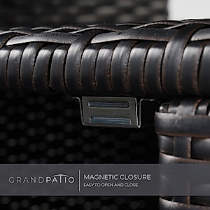 Grand patio Wicker Storage Cabinet Outdoor Waterproof Buffet Cabinet Patio Bar Table with Two Doors and Shelves Wicker Sideboard for Garden Kitchen Pool Dark Brown