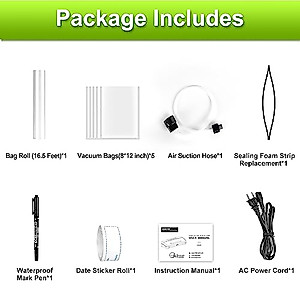 OSEYM Vacuum Sealer Machine, 80Kpa Automatic Food Sealer Machine, Food Sealers Vacuum Packing Machine with Cutter & Bags, Air Sealing System for Dry/Moist Modes, Sealing Time Display, LED Indicator Lights, Visible Sealing Affection