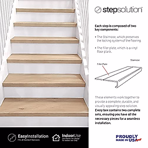 Step Solution 2 Stair Steps Kit - Includes 2 Stair Treads with Bullnose and 2 Fillers Combo - Vinyl Planks on Stairs - Match Home Depot Vinyl Floor Colors - 12" W x 42" L - Fresh Oak Color