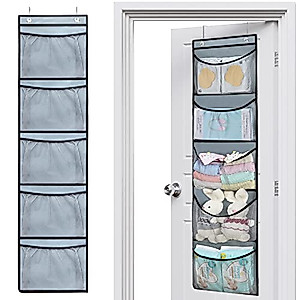 Fixwal 2 Pack Over The Door Organizer with 5 Large Pockets Foldable Hanging Closet Storage Baby Essentials Sundries Stuffed Animal Storage with 2 Metal Hooks