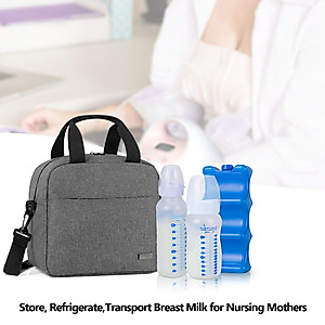 Teamoy Breastmilk Cooler Bag with Ice Pack, Travel Baby Bottle Carrier Tote Bag Fits Up to 6 Large 9 Ounce Bottles, Gray