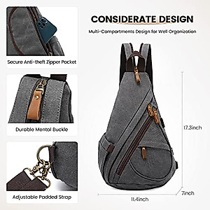 Sucipi Canvas Sling Bag for Women Sling Backpack Lightweight Crossbody Shoulder Bag for Men Small Backpack for Hiking Travel Cycling Walking USB Charger Port Dark Grey