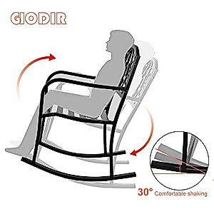 GIODIR Outdoor Patio Rocking Chair, Metal Rocking seat for for Deck, Backyard or Garden w/Scroll Design (Black)…
