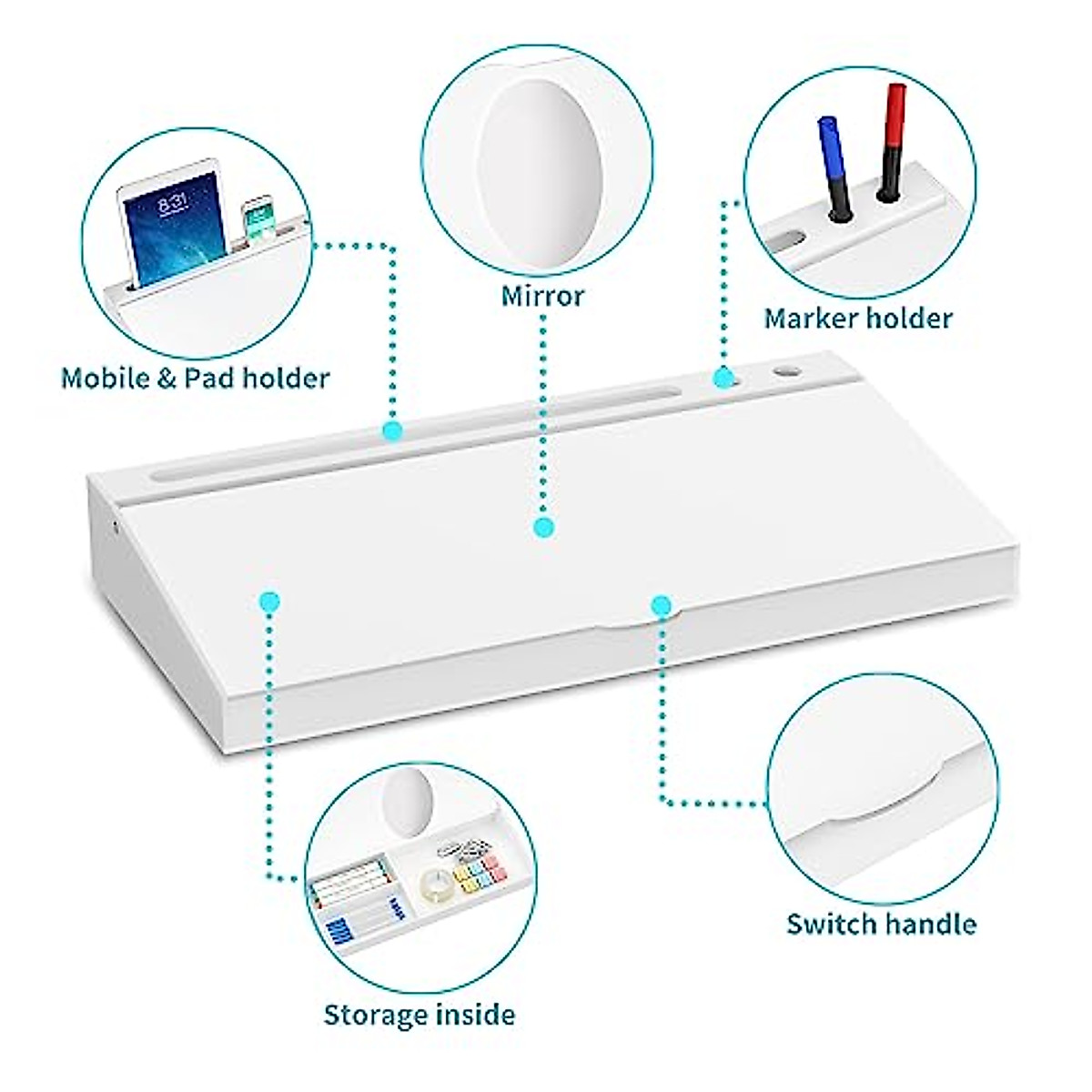 HIIMIEI Desktop Glass Whiteboard Dry-Erase-Board - Computer Keyboard Stand White Board Surface Pad with Drawer, Desk Organizers with Accessories for Office, Home, School Supplies (White