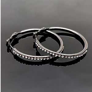 YUQIGG Hoops Earrings, Fashion Jewelry CZ Cubic Zirconia Rhinestone Black Hoop Earrings for Women Gifts 1.38in