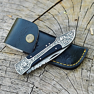 Tbp Forged Damascus Hunting Knife For Fishing Skinning Outdoor Edc Camp Handmade Damascus Steel Survival Bowie Knife With Vertical Belt Loop Sheath 10 Inch Fixed Blade Belt Knife For Camping, Bushcraft Ergonomic Walnut Wood Handle Cool Knives For Men (Fol