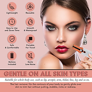 LA Beauty™ Hair Remover for Face, Women Facial Hair Trimmer, Great for Peach Fuzz, Chin, Upper Lip Hair, Ideal Gift for Women, Battery Included with Built-in LED Light (White))